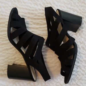 dexflex comfort | Shoes | Black Block Heels Caged Sandals Tegan | Poshmark